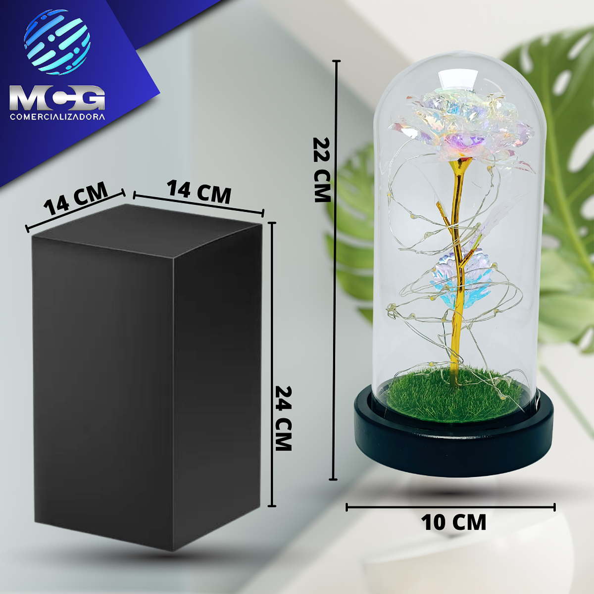 Rosa Tornasol art en cúpula de vidrio