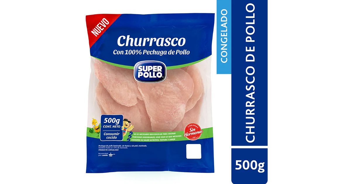 Churrascos de Pechuga de Pollo Congelado Super Pollo 500G