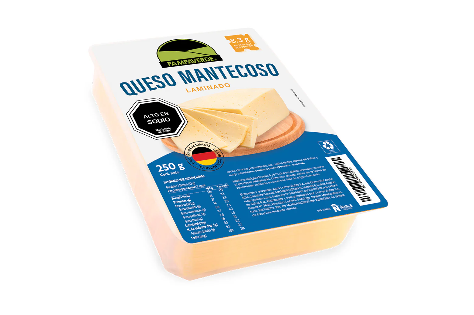 Queso mantecoso laminado 250g Pampaverde