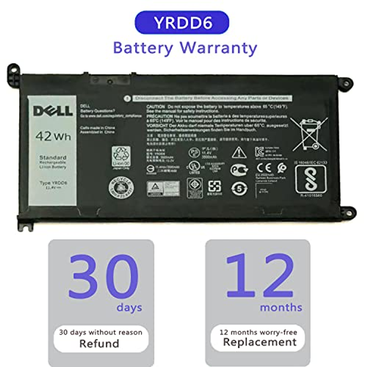 DELL YRDD6 - Batería para portátil compatible con Dell In...