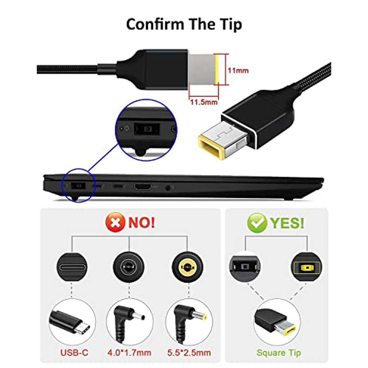 Adaptador de cable de carga USB C a punta delgada para po...