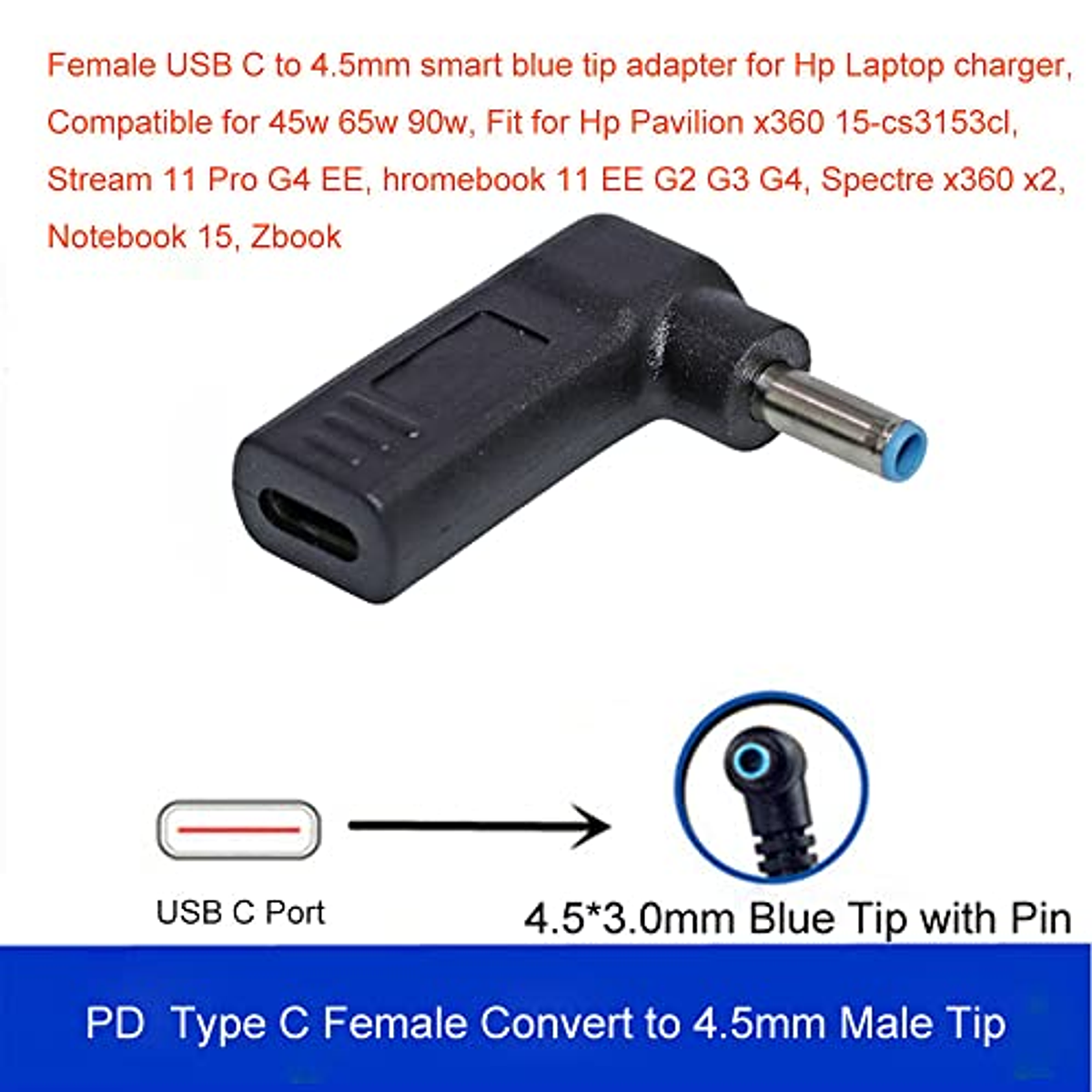 Cable Adaptador Inteligente USB-C para Cargador HP 45W/65...
