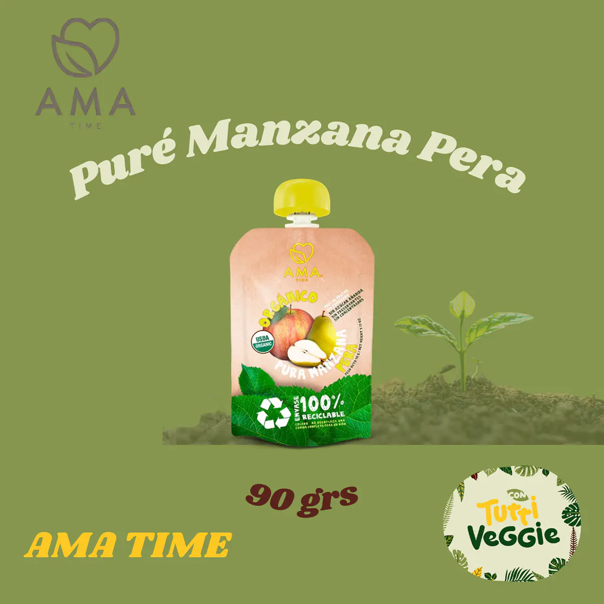 Puré Manzana Pera Reciclable 90 grs | Con Tutti Veggie