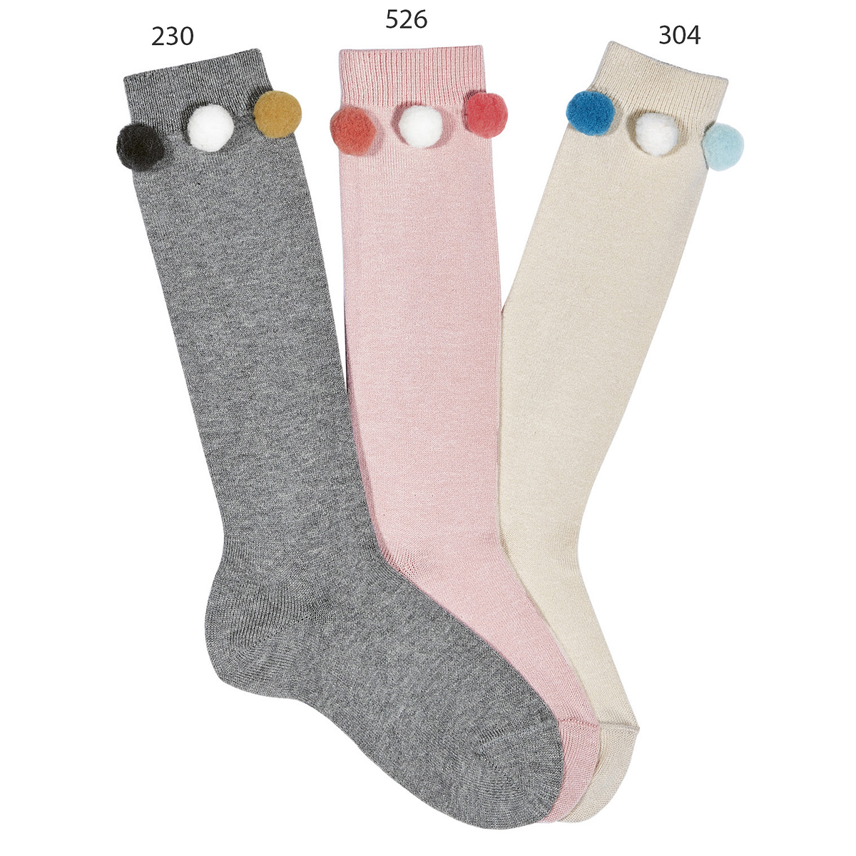 Calcetines altos con micro borlas de colores