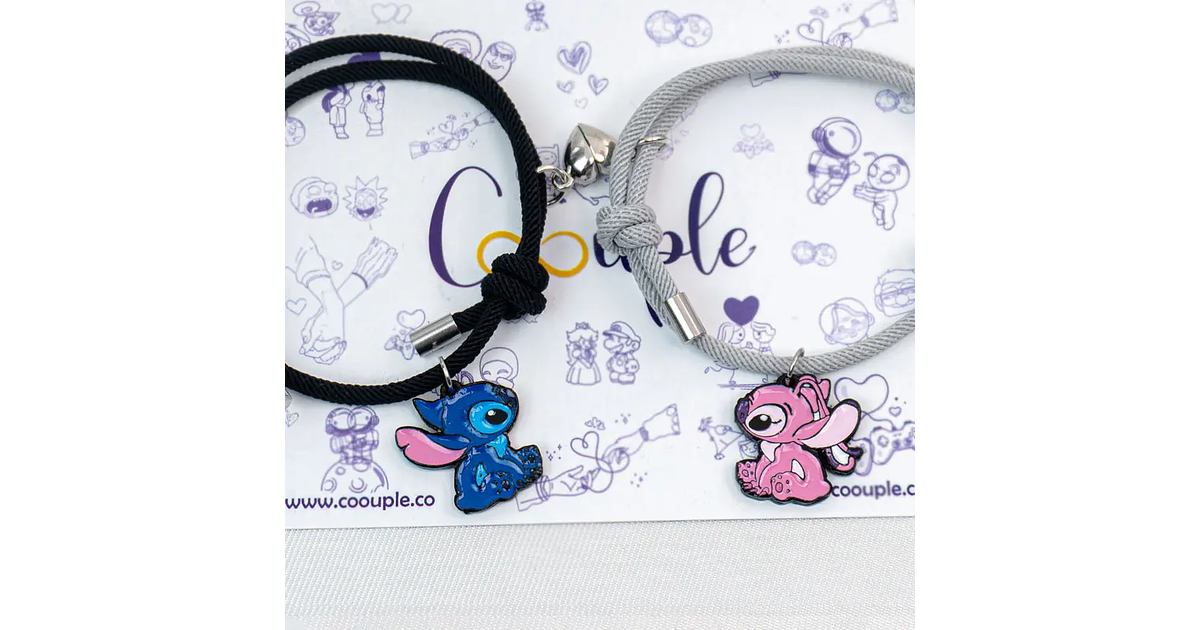 Pulseras lazo ajustable con imán de Stitch rosa y azul para