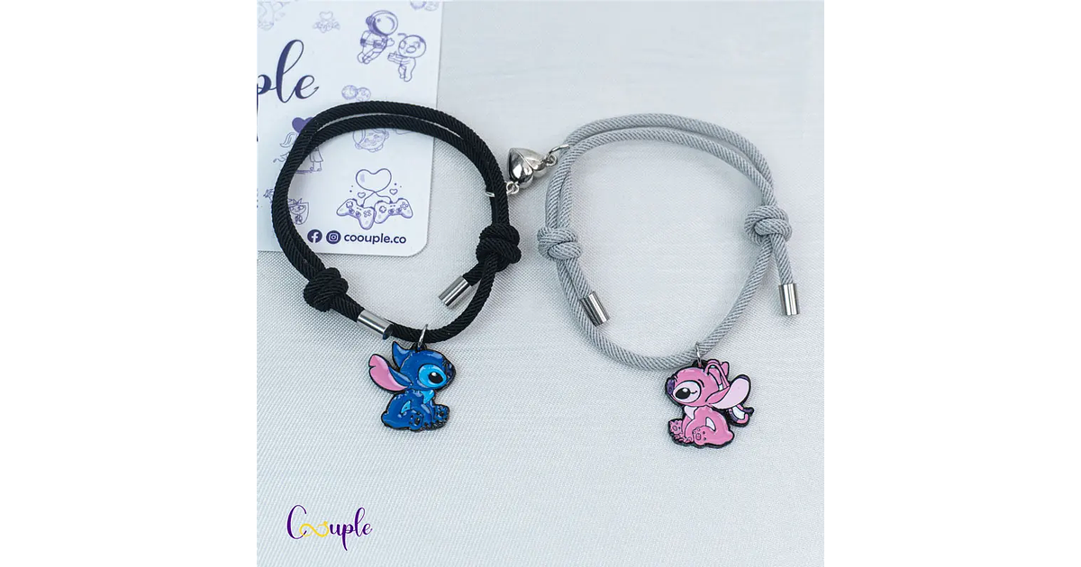Pulseras lazo ajustable con imán de Stitch rosa y azul para