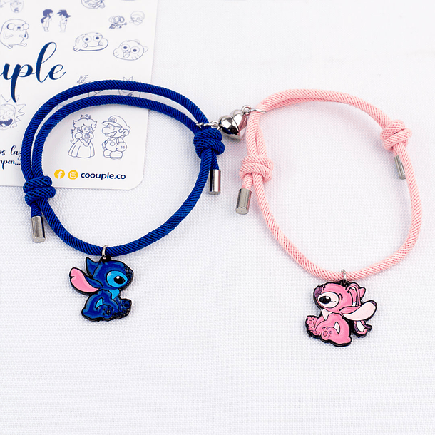 Pulseras lazo ajustable con imán de Stitch rosa y azul para