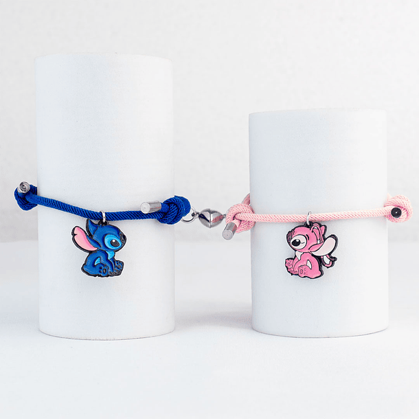 Pulseras lazo ajustable con imán de Stitch rosa y azul para