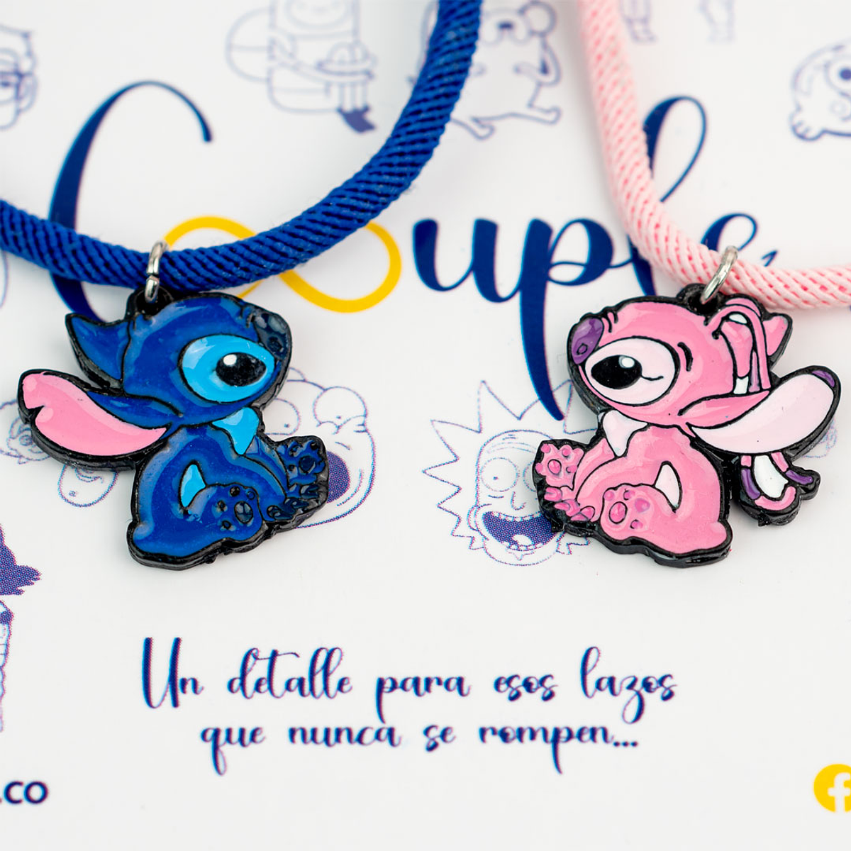 Pulseras lazo ajustable con imán de Stitch rosa y azul para