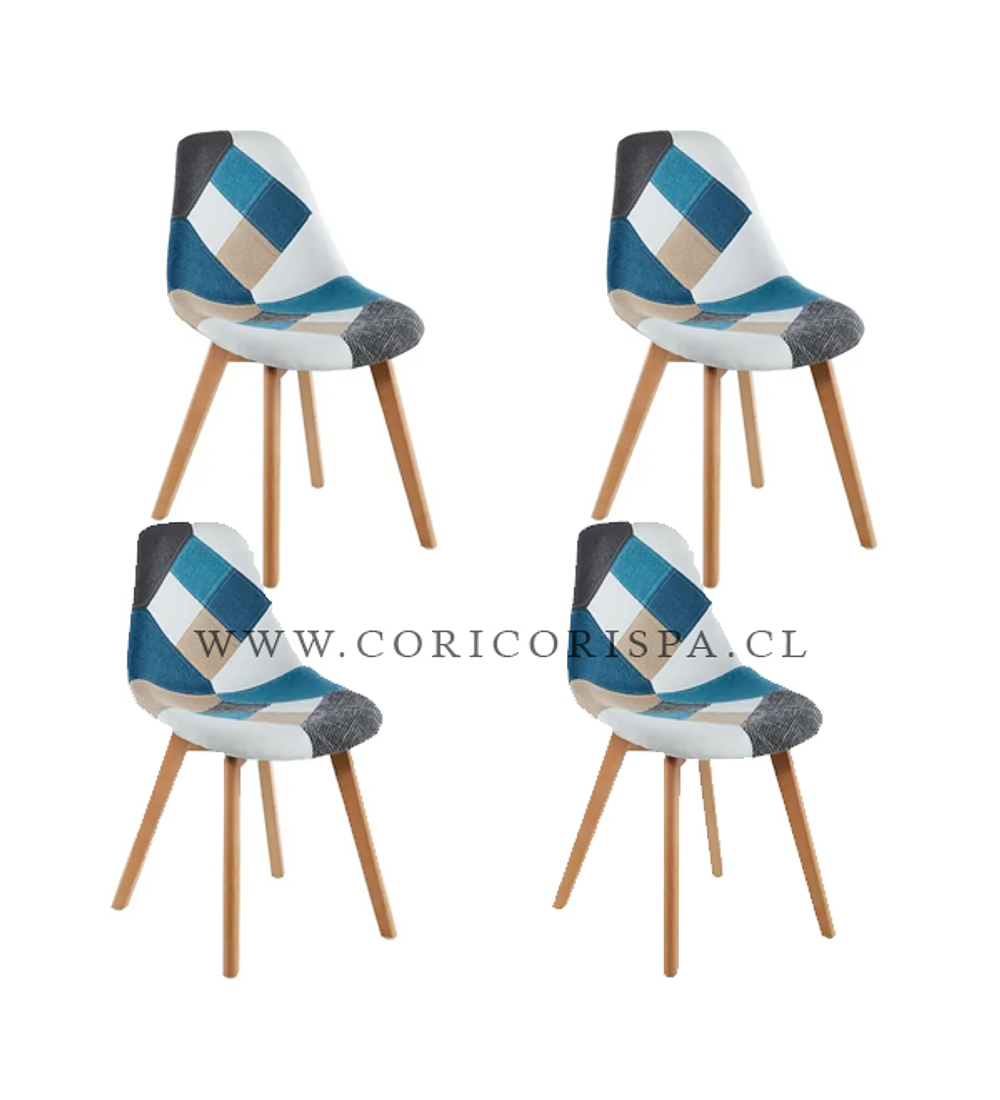Pack 4 Sillas Patchwork Wood Celestoide