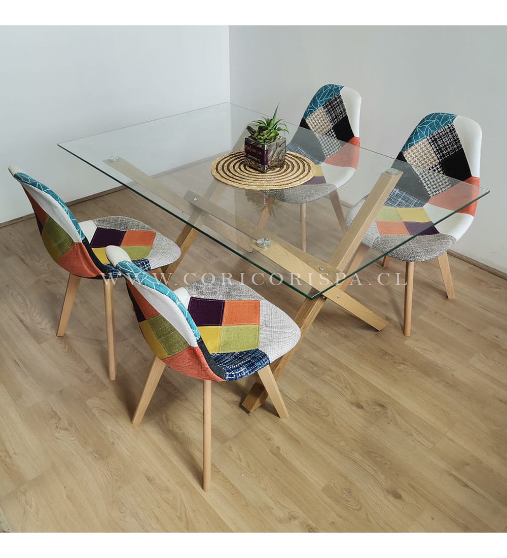Comedor Medlock (120x80cm) + 4 Sillas Patchwork Wood
