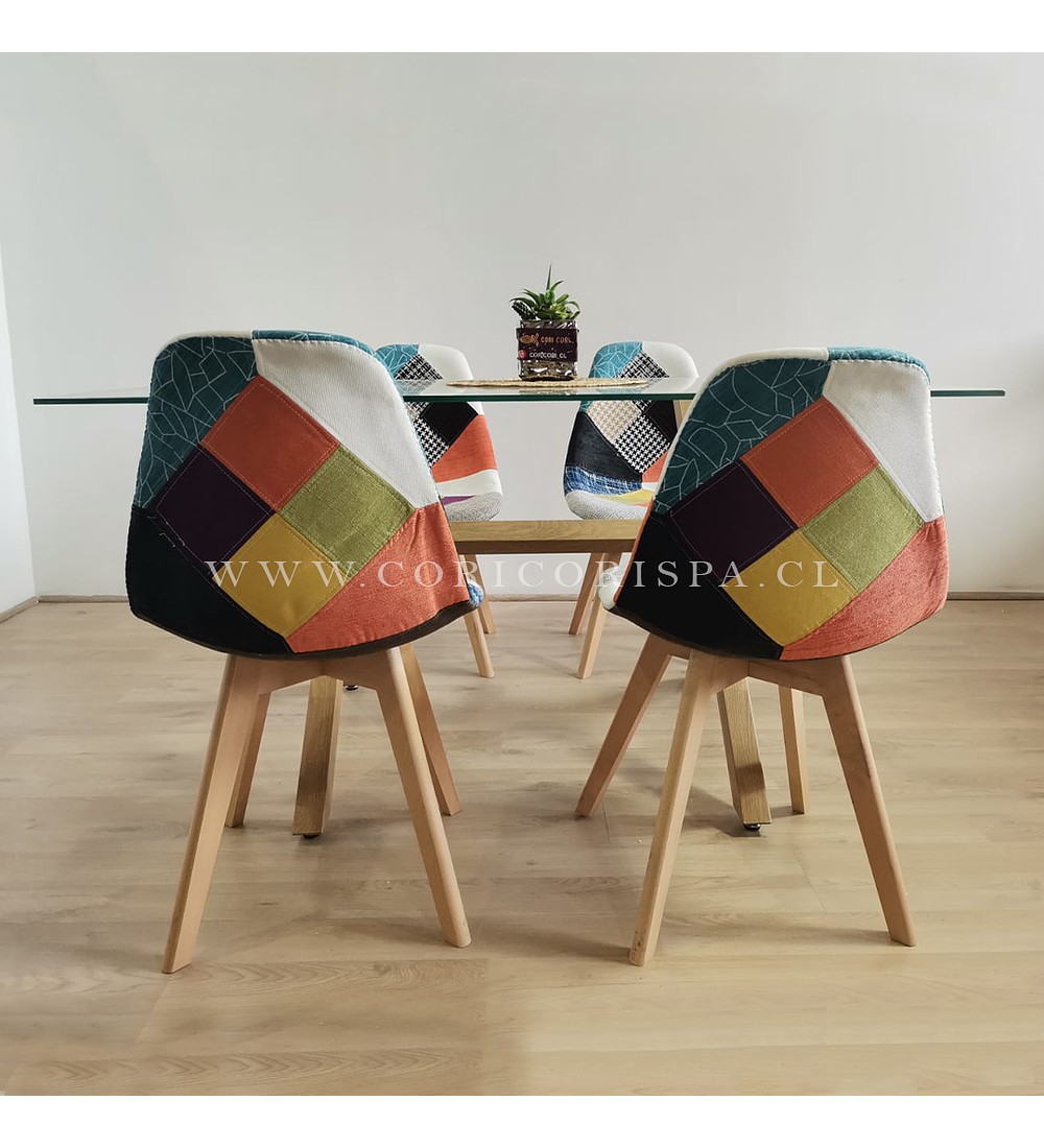 Comedor Medlock (120x80cm) + 4 Sillas Patchwork Wood