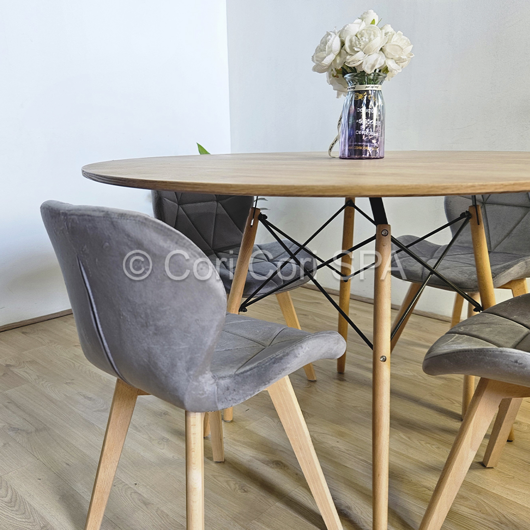 Comedor Mesa Wood 100cm + 4 Sillas Mariposa Velvet