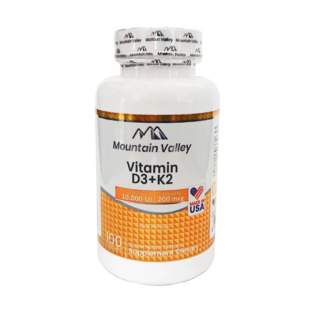 Vitamina D3 (10.000 IU) + K2 (200 MCG) - 100 Cápsulas