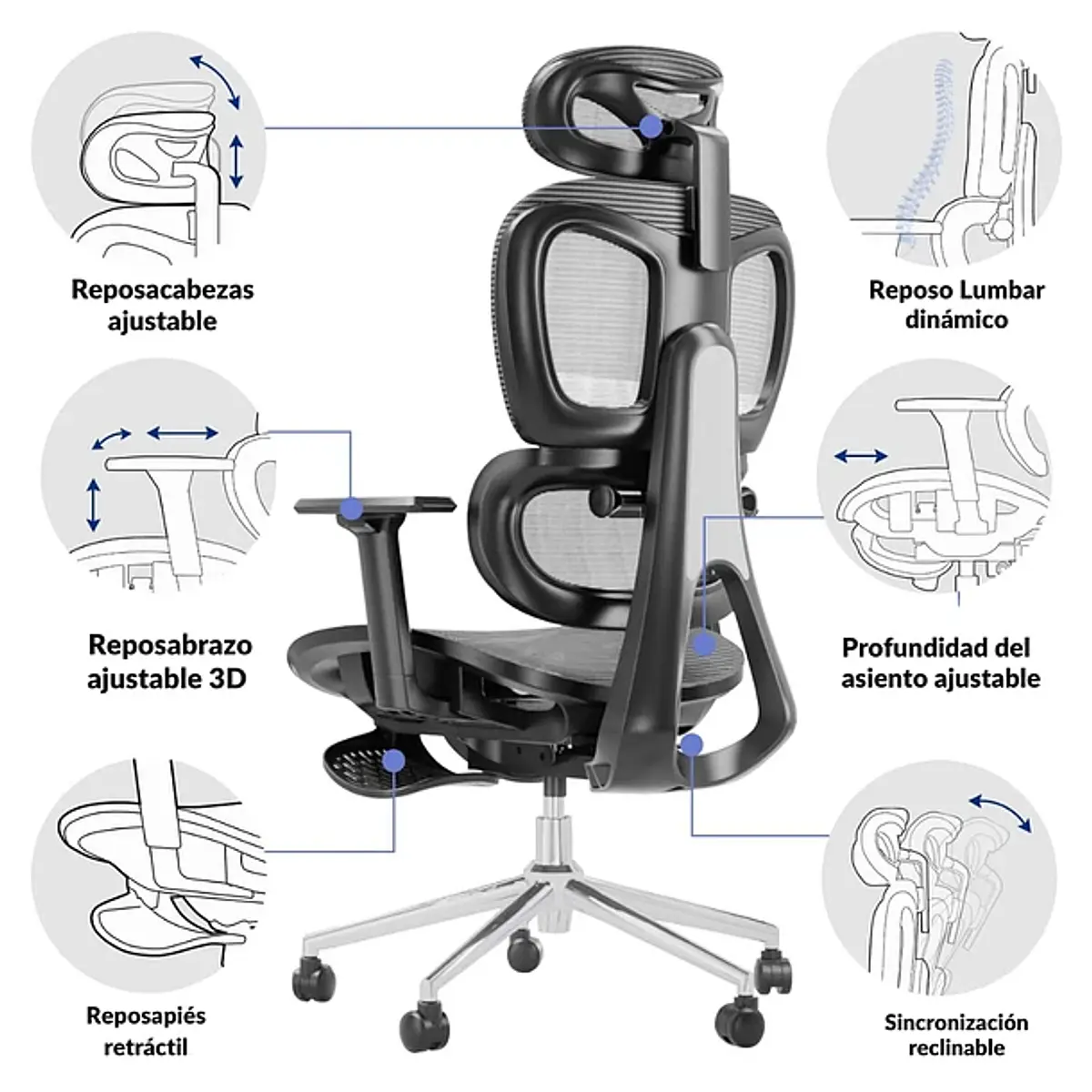 Silla Oficina Ergonómica Elite Gris Soporte Lumbar Cervical | CRUSEC