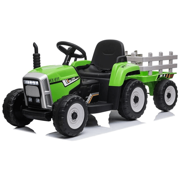 Trator com Atrelado Verde 12V | Cubos Luminosos