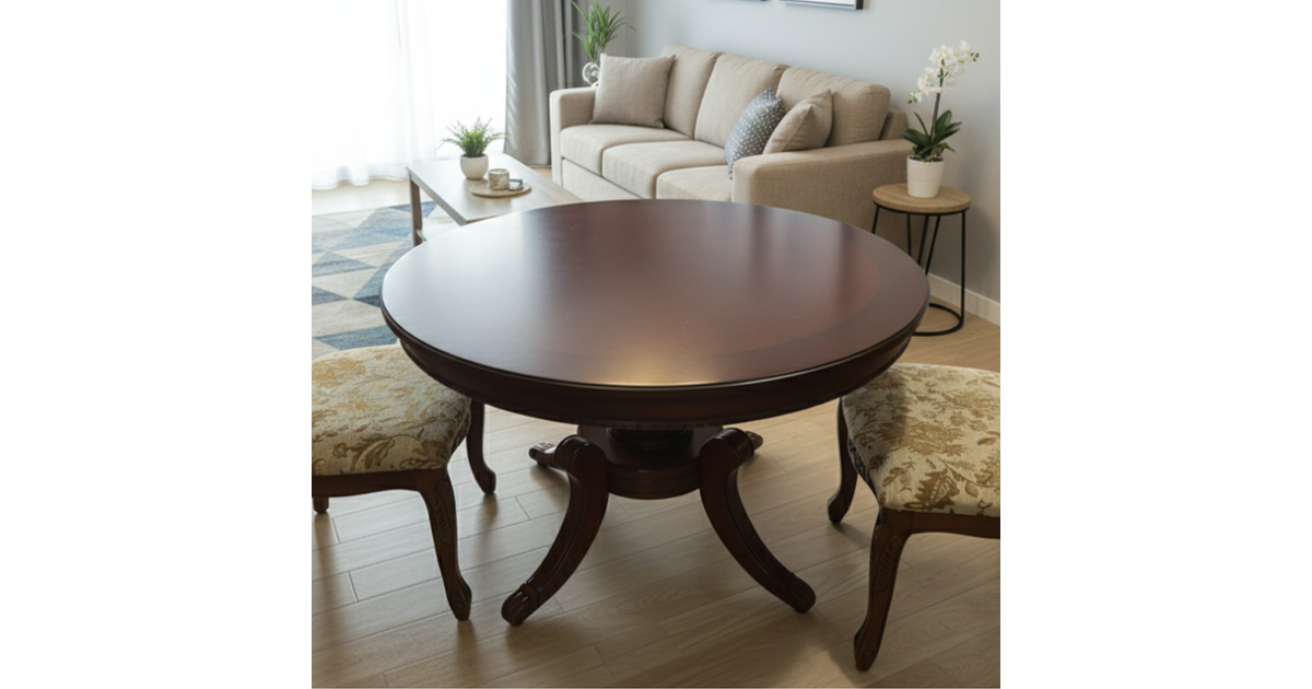 Mesa de Comedor Clásica de Madera Circular Color Caoba