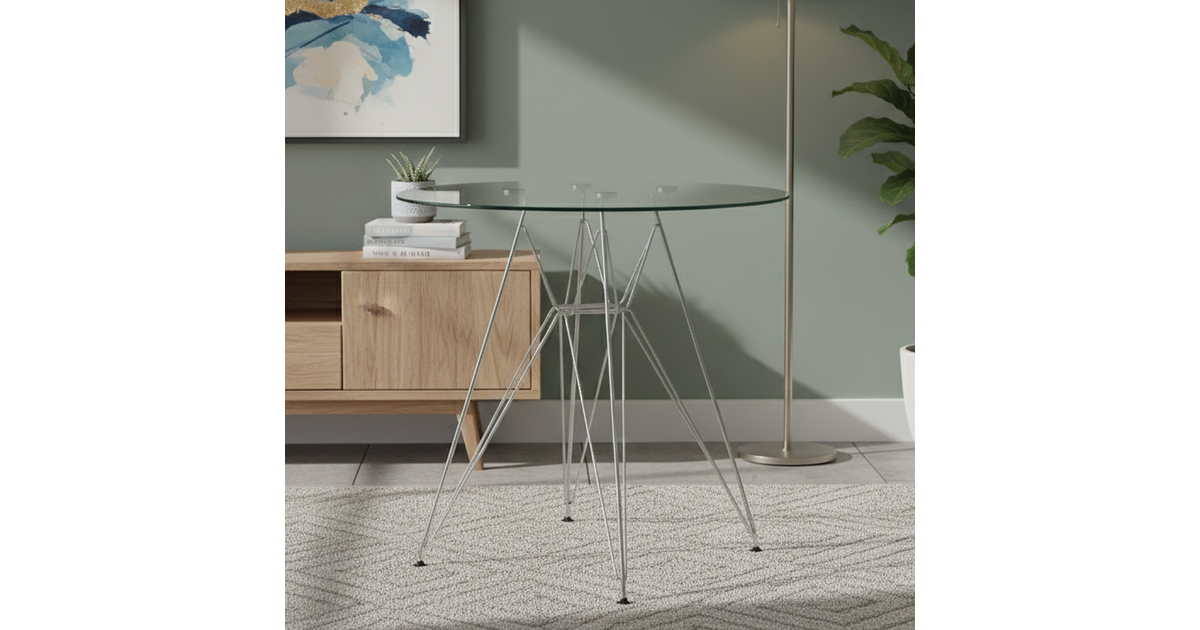 Mesa Eames Eiffel Metálica 80cm o 100cm Vidrio