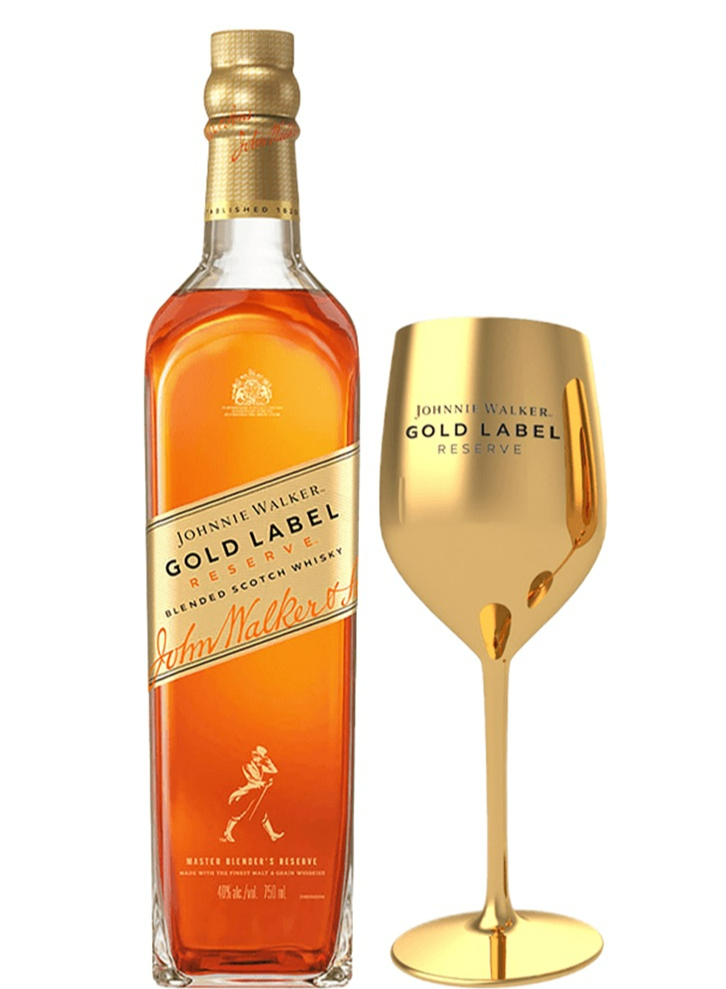 WHISKY JOHNNIE WALKER GOLD LABEL 750 ML. + COPA
