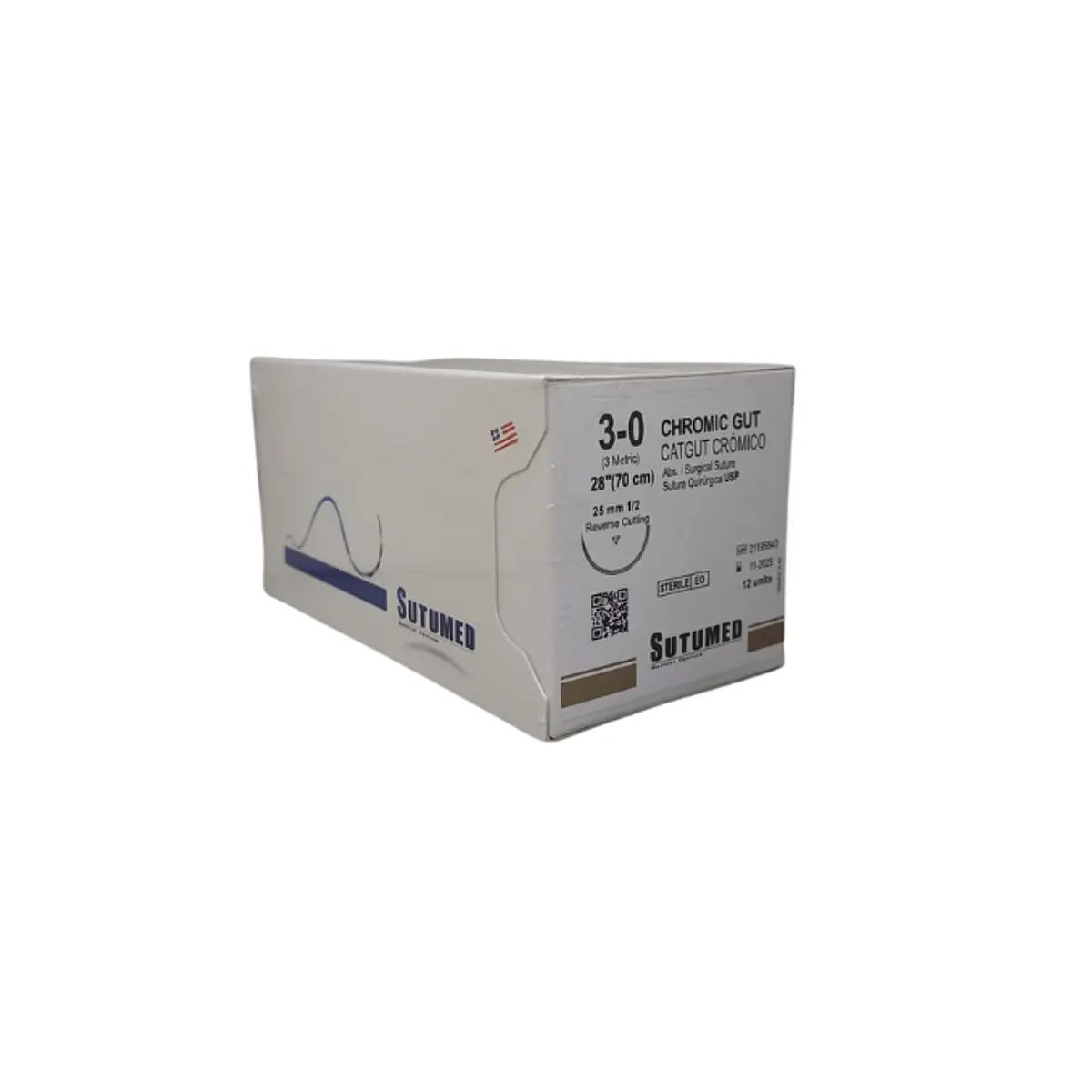 Sutura Catgut Crómico 3-0 Aguja 20mm 1/2 Círculo, Reverso Co