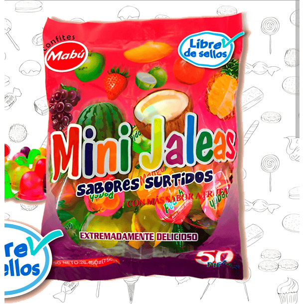 Mini Jalea sin sellos ni conservantes 50 unidades