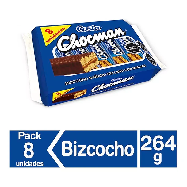 Costa Bizcocho Chocman 8 Und X 33 Grs