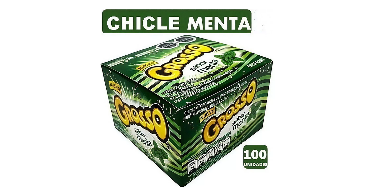 Chicle Grosso Menta Display 100 Unidades 7gr