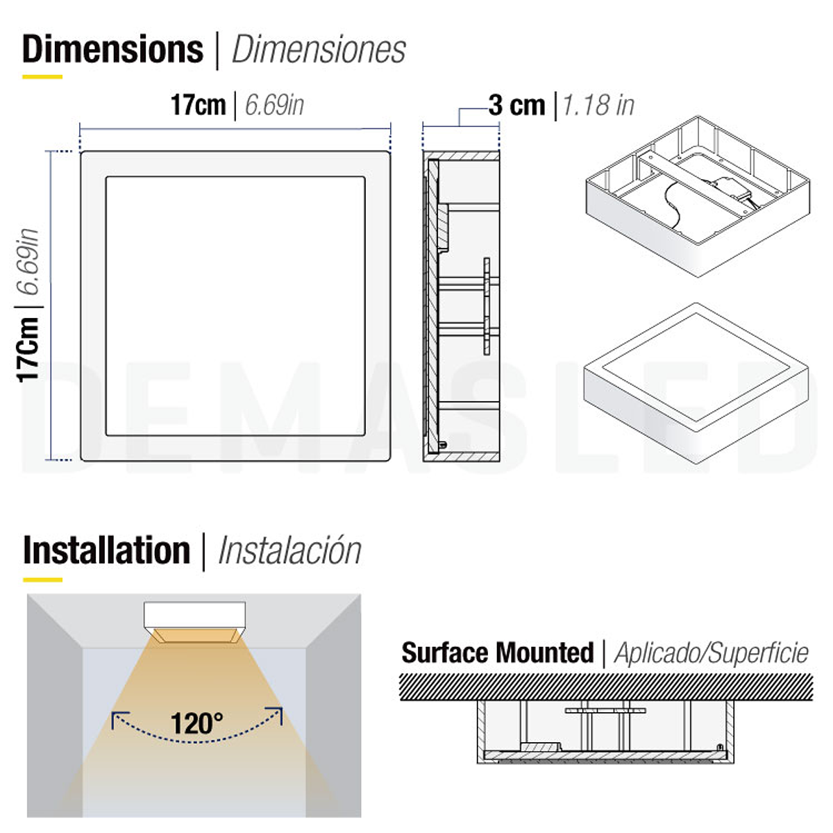 Panel LED Sobrepuesto Cuadrado 12W 4000K 170x170mm | Diartek ...