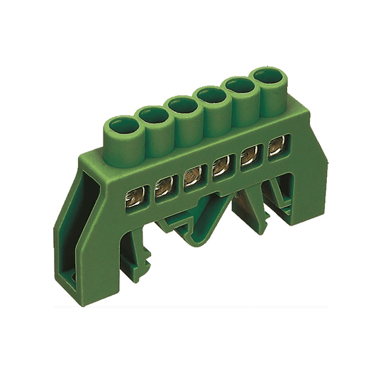 Regleta de Conexión Aislada a Riel DIN Color Verde 6 polos