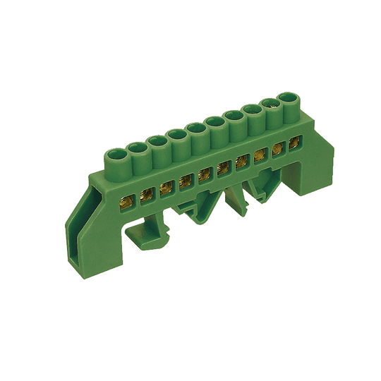 Regleta de Conexión Aislada a Riel DIN Color Verde 10 polos