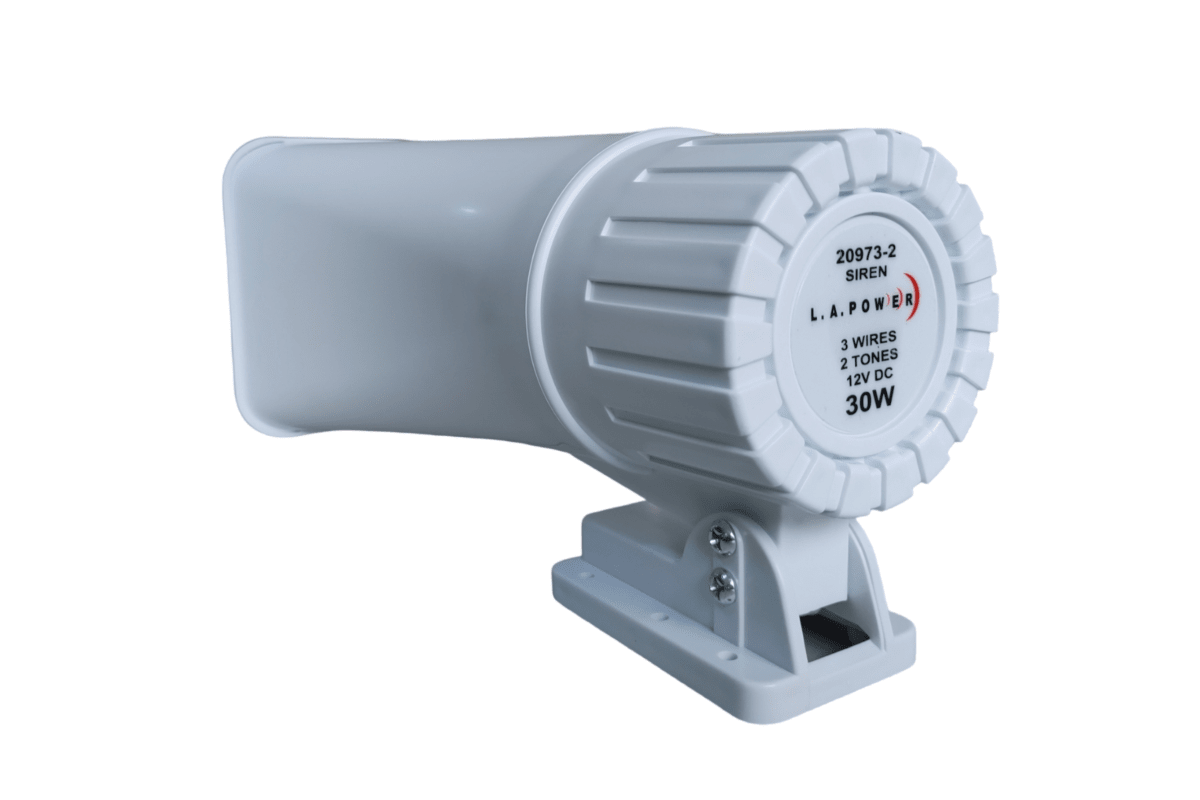 Sirena de 30W Blanca 117dB 2 tonos 12VDC - Diartek | Diartek ...