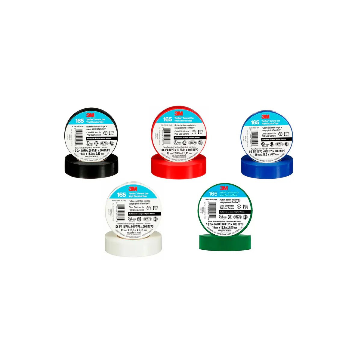 Pack Cinta Aisladora Temflex 165 19mm x 20 metros 3M 5 Color | Diartek ...
