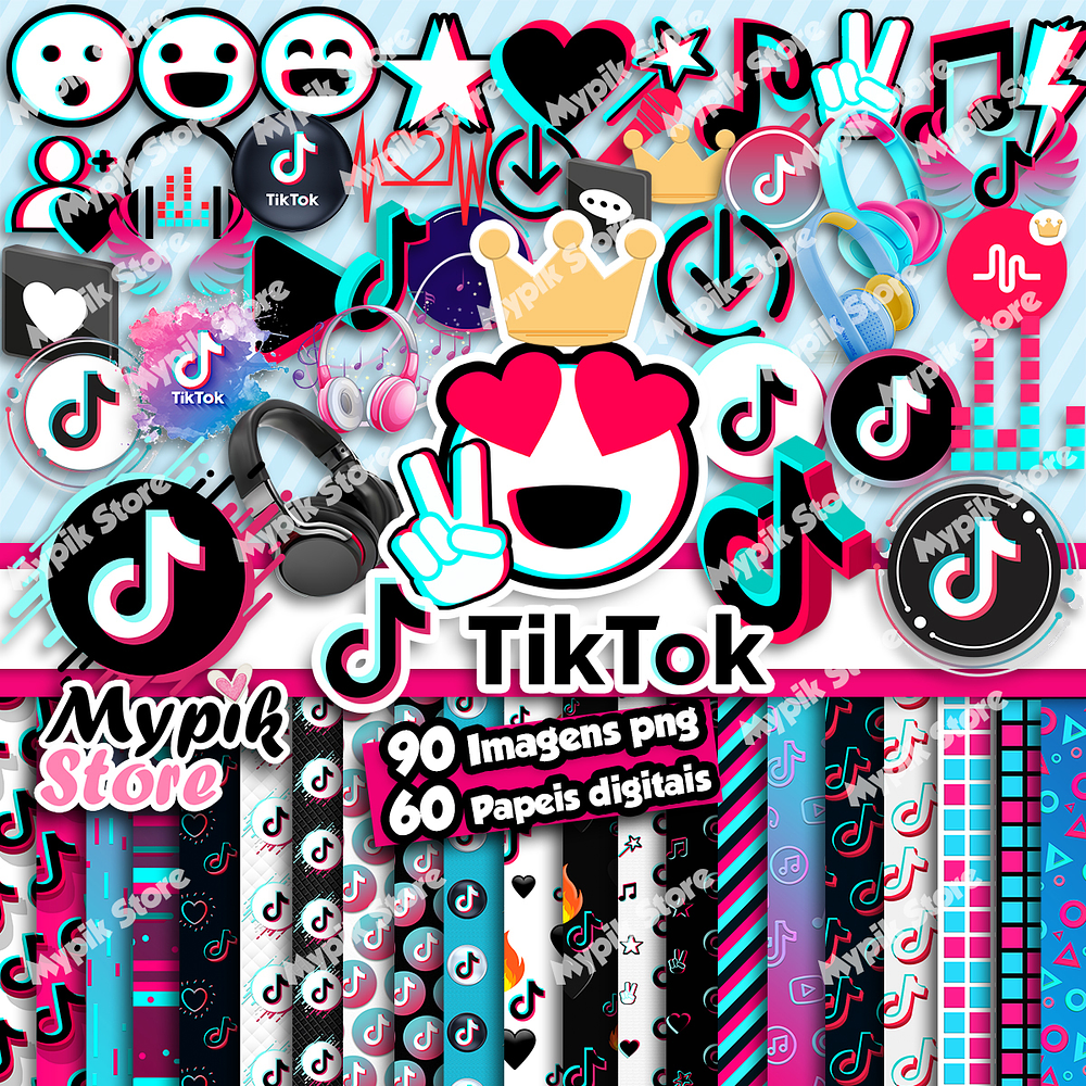 Kit Digital TikTok imagens PNG e Papeis Digitais