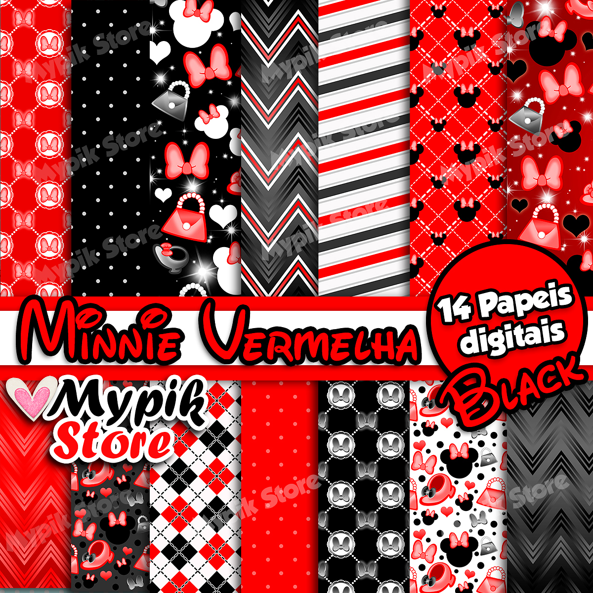 Kit Digital Minnie Mouse Vermelha Black