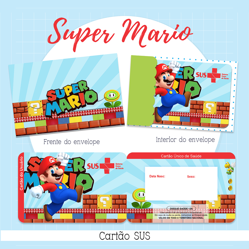 Kit Digital Cartão SUS Super Mario + Envelope