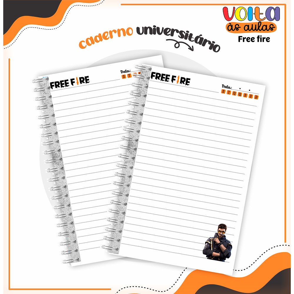Kit Digital Volta às Aulas Encadernação Free Fire