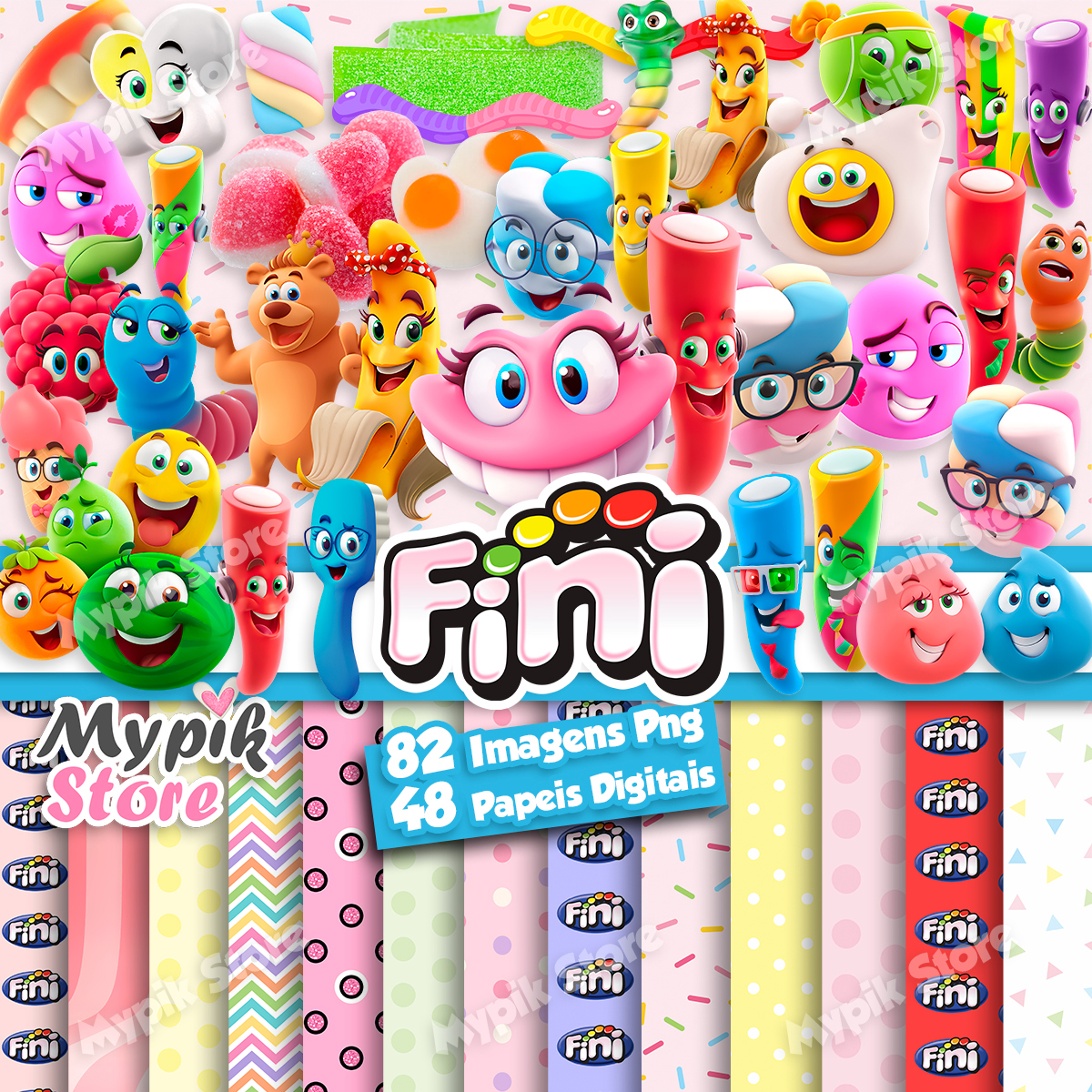 Kit Digital Bala Fini imagens png e Papeis Digitais
