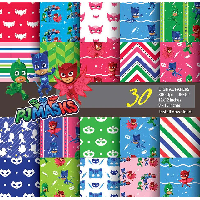 Super Kit Digital Pj Masks Imagens e Papeis Digitais