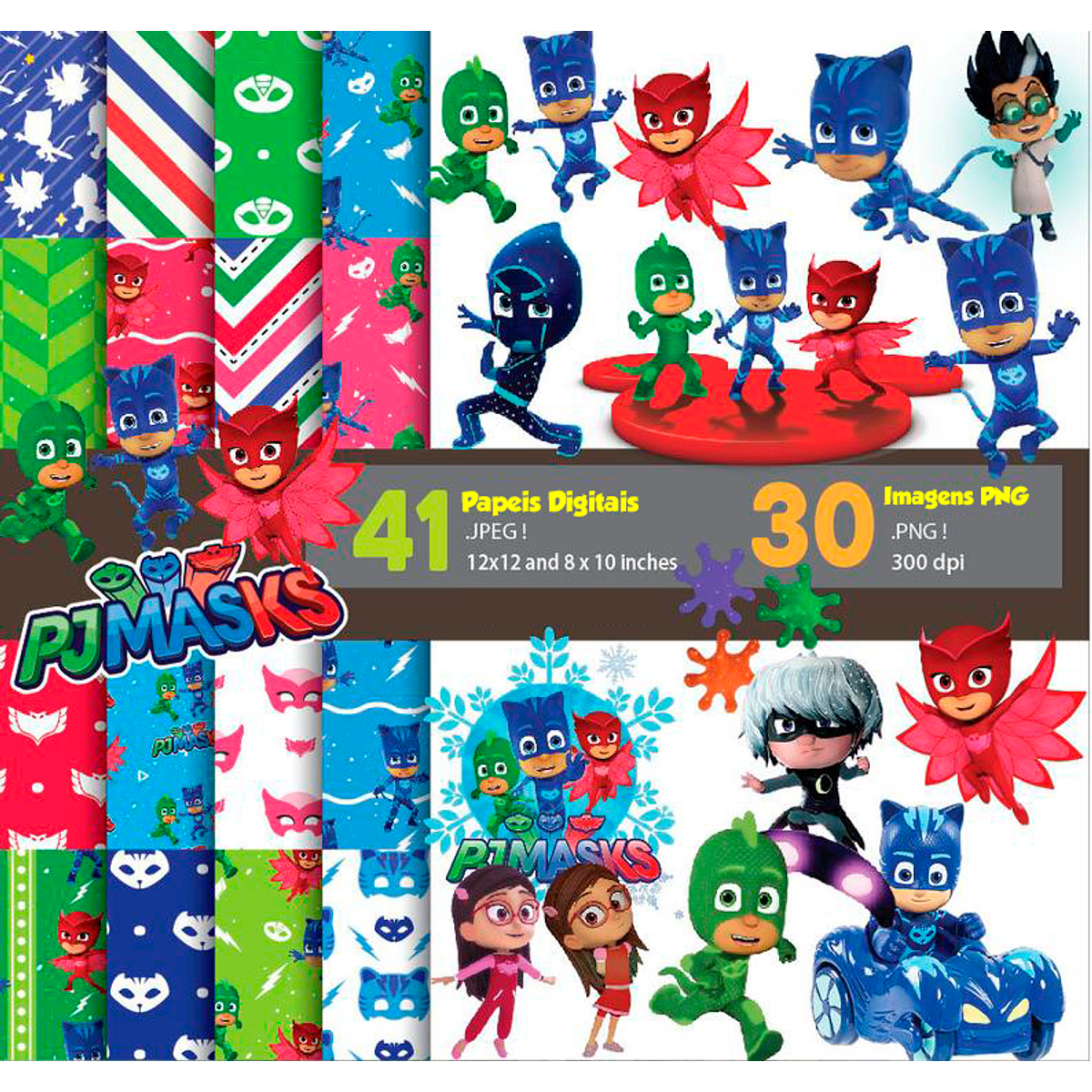 Super Kit Digital Pj Masks Imagens e Papeis Digitais
