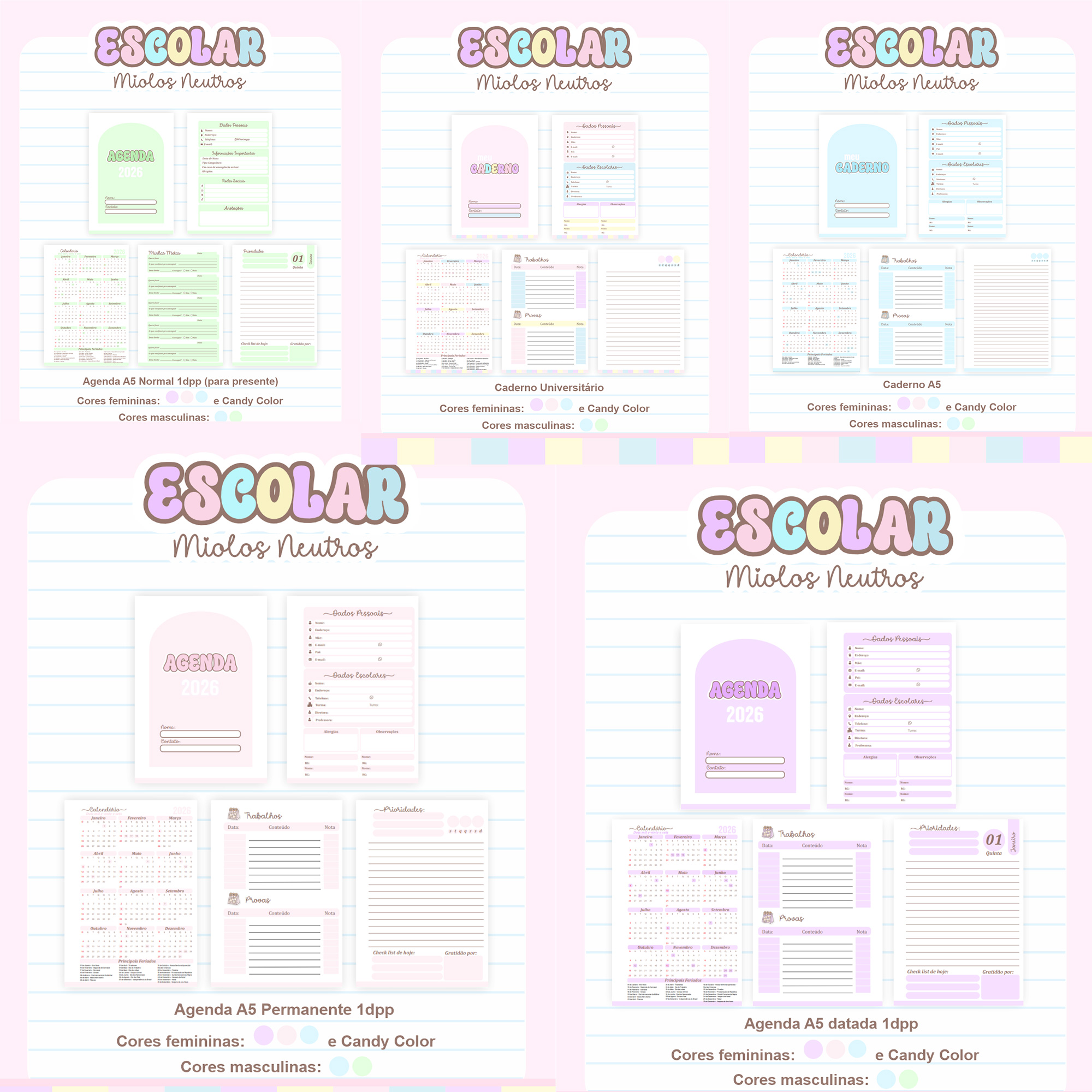 Pack Agendas Miolos Neutros - Completo e Pronto para Imprimi