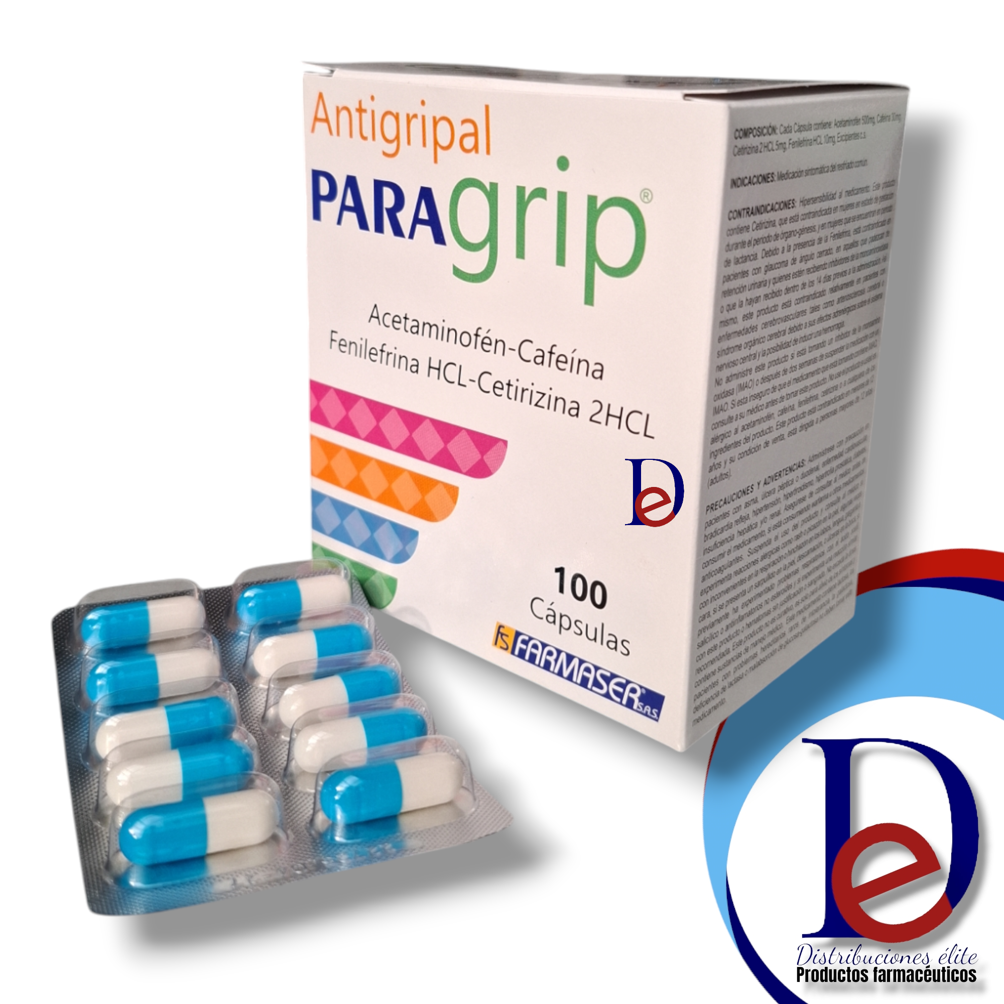 PARAGRIP X 100 CAP -ACETAMINOFEN+CAFEINA+CETIRIZINA+FENIL...