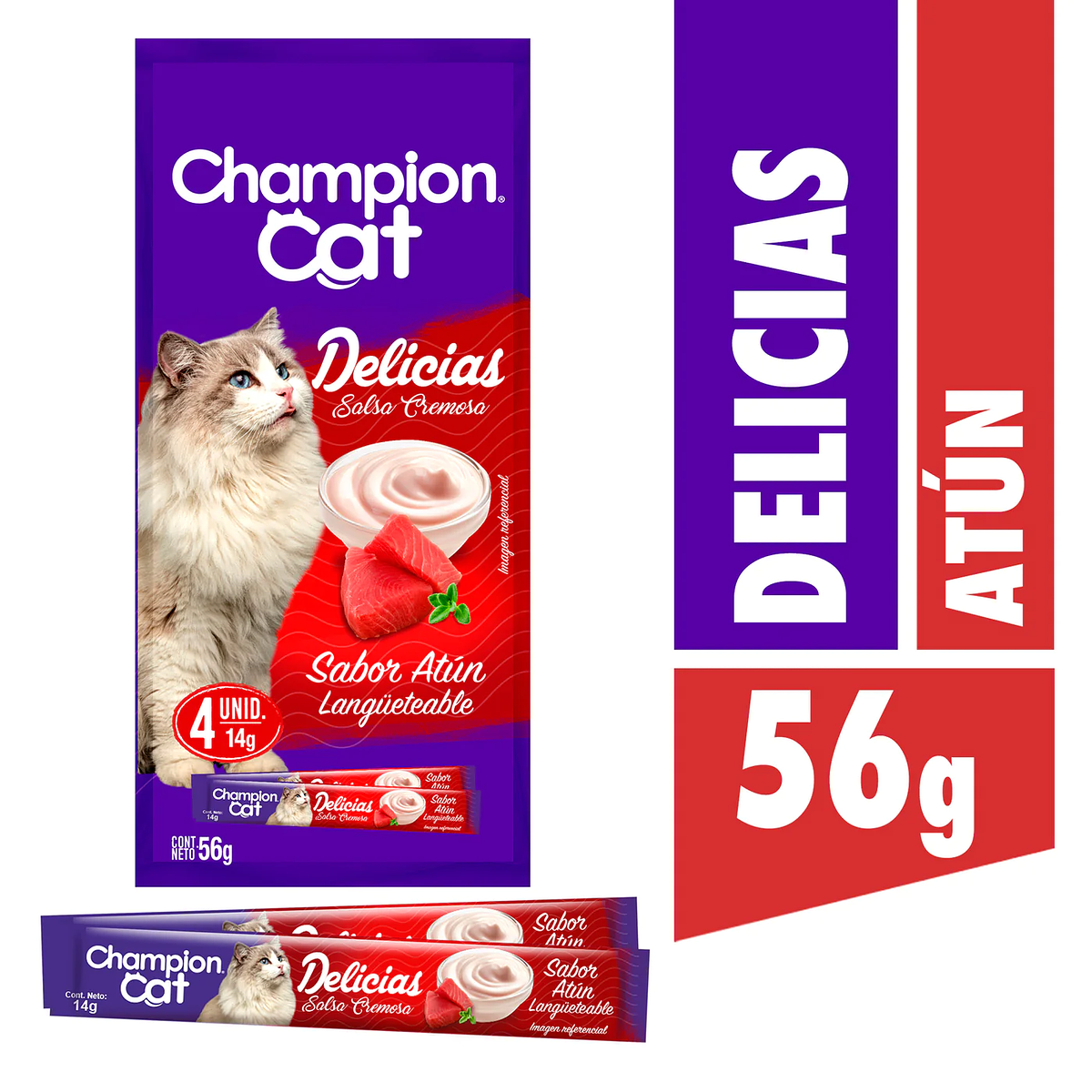 CHAMPION CAT DELICIAS CREMOSAS ATUN 56GR x6 UND