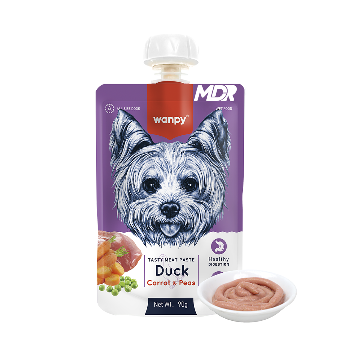 WANPY TASTY MEAT PASTE DUCK, CARROT & PEAS 90GR