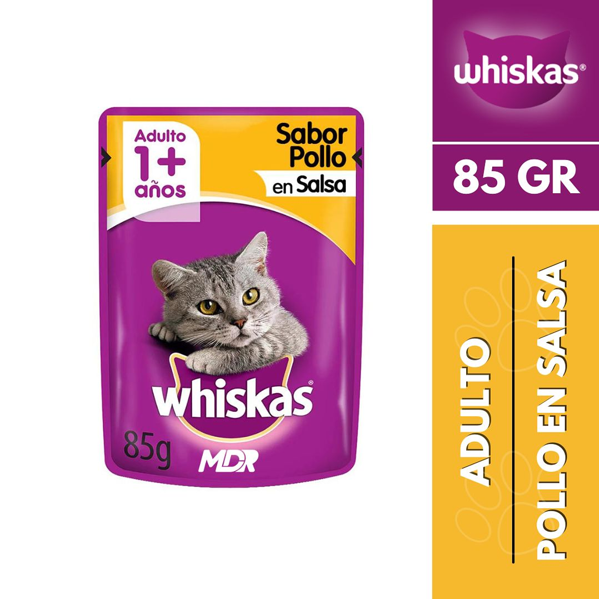 WHISKAS 1+ Adulto Sabor Pollo En Salsa En Sobre 85Gr