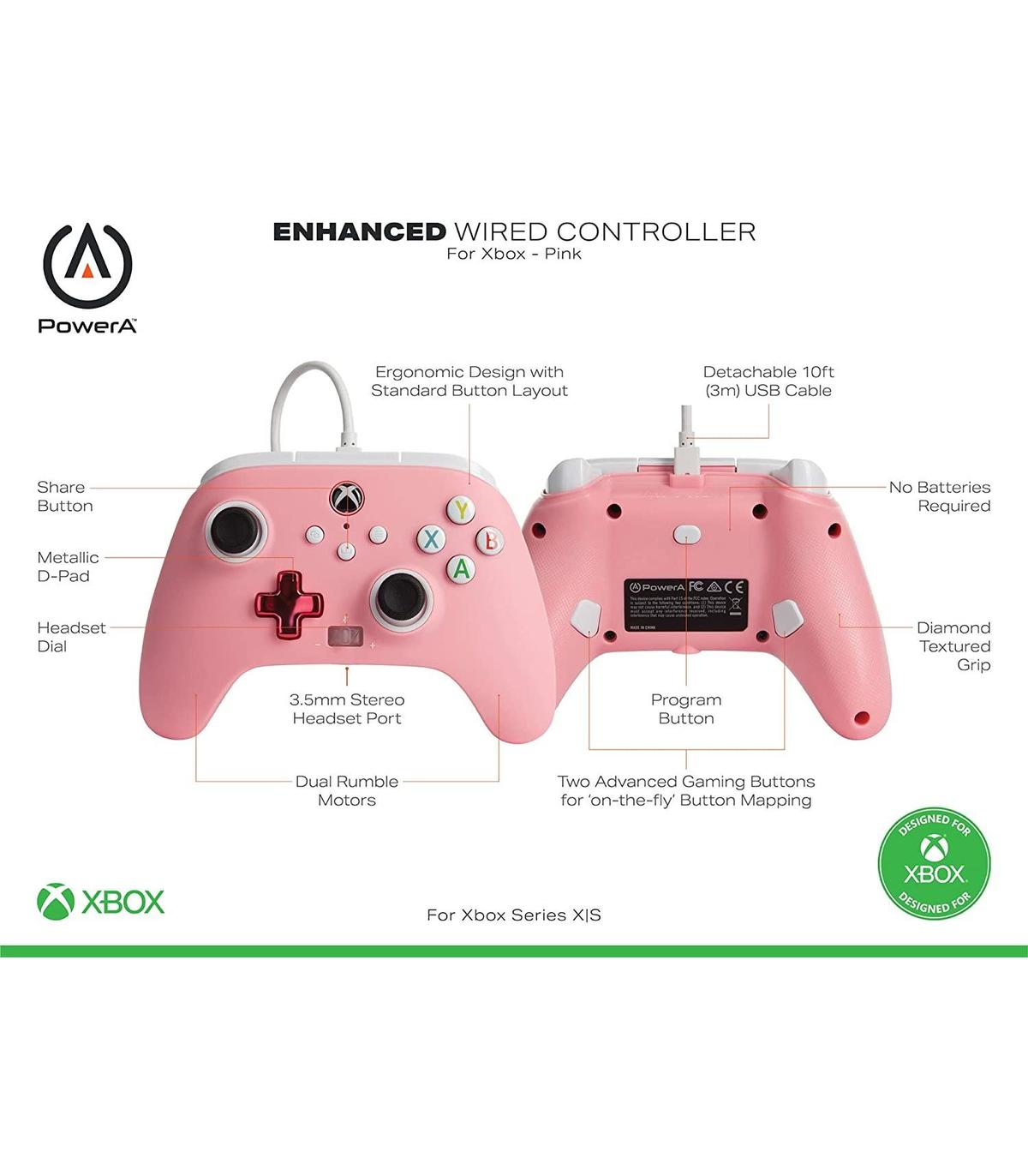 ENHANCED WIRED CONTROLLER POWERA PARA XBOX PINK 617885024...