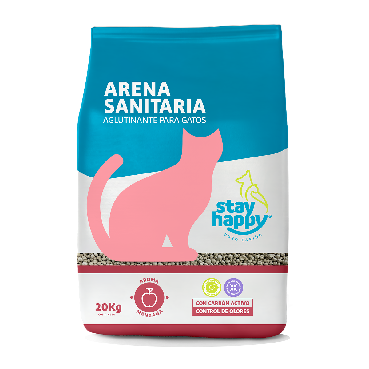 ARENA SANITARIA STAY HAPPY MANZANA 20 KG