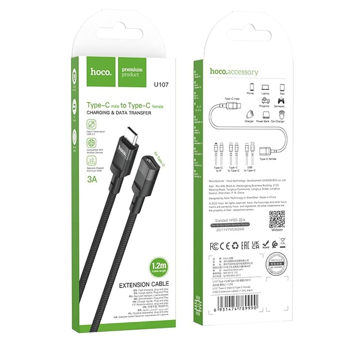 CABLE EXTENSOR USB C NEGRO