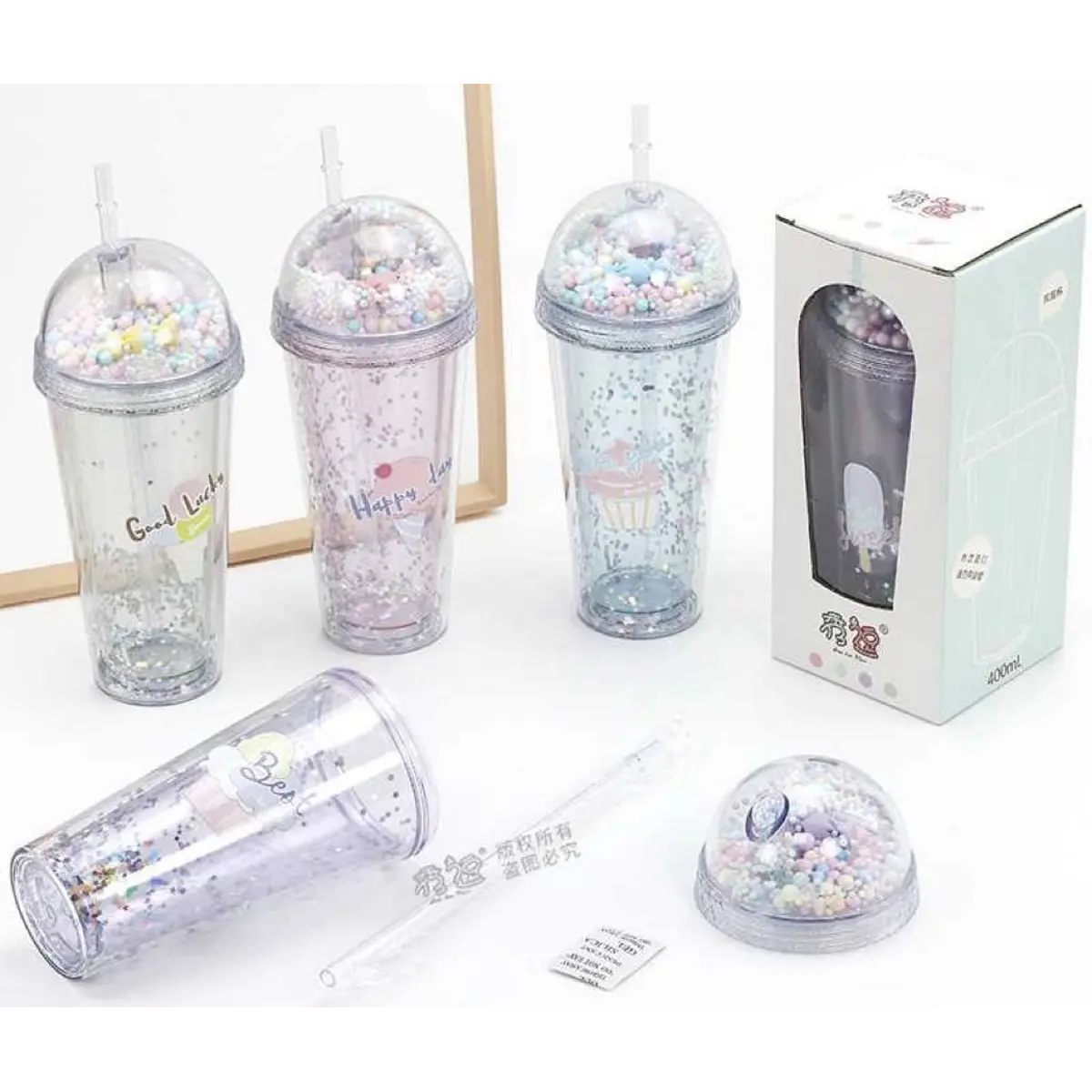 VASO DE ACRÍLICO KAWAI CON PERLAS DE PLUMAVIT CON CAJA