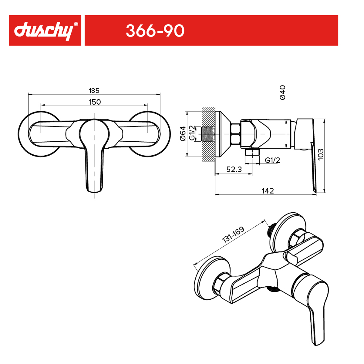 Monomando Solo Ducha Gunnar Matte Black