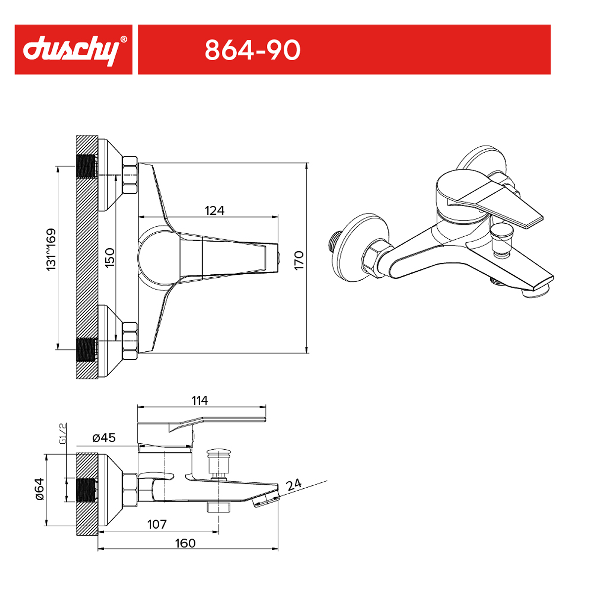 Monomando tina ducha Compass Cromado